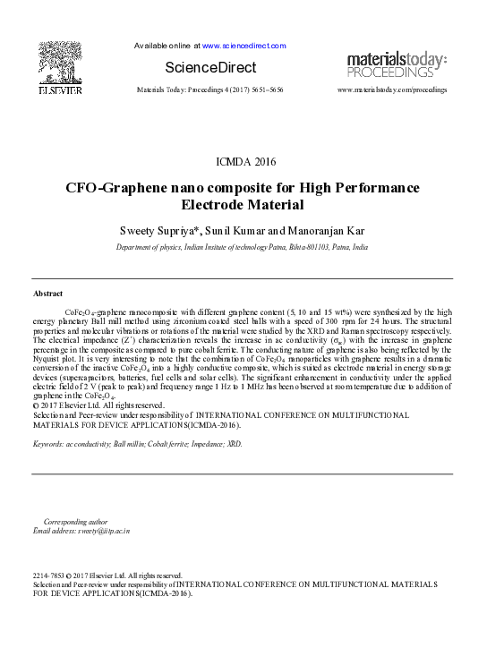 (PDF) CFO-Graphene nano composite for High Performance Electrode Material