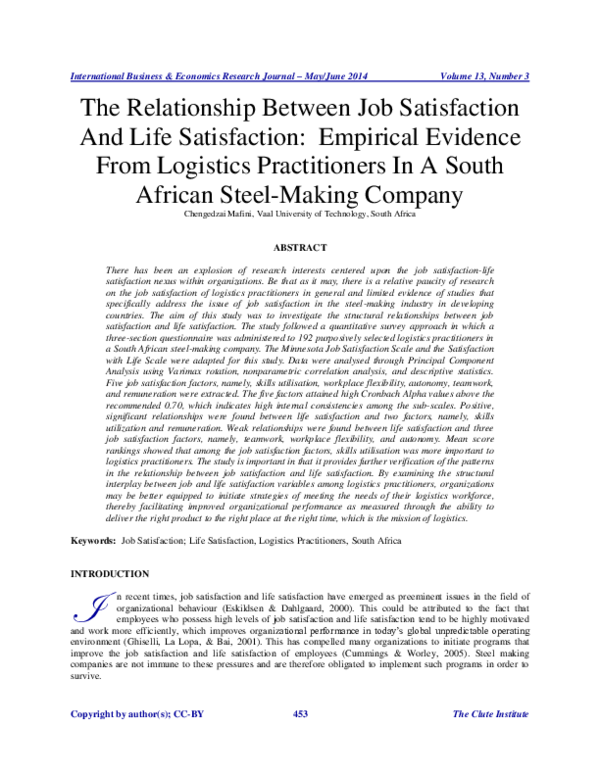 (PDF) The Relationship Between Job Satisfaction And Life Satisfaction ...