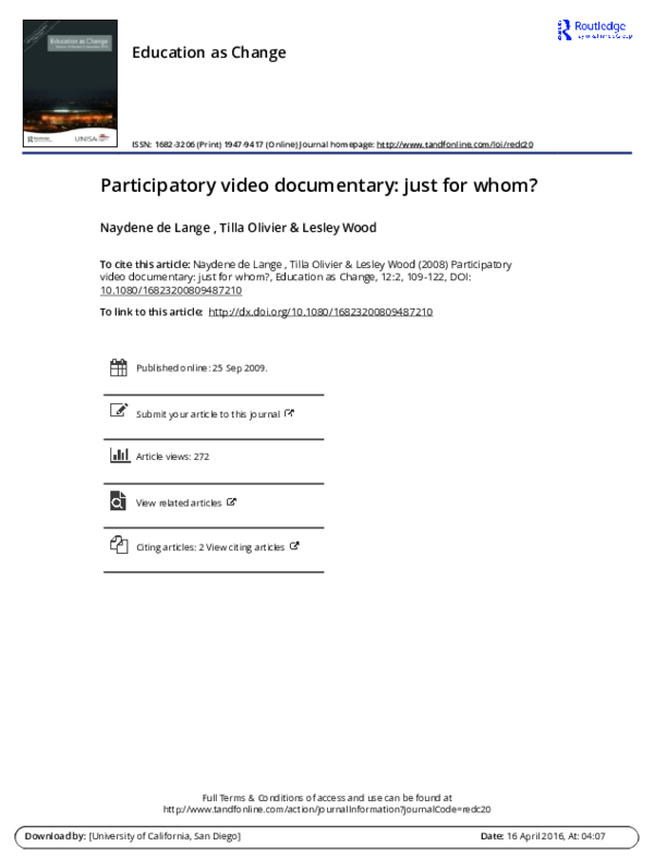 (PDF) Participatory video documentary: just for whom?