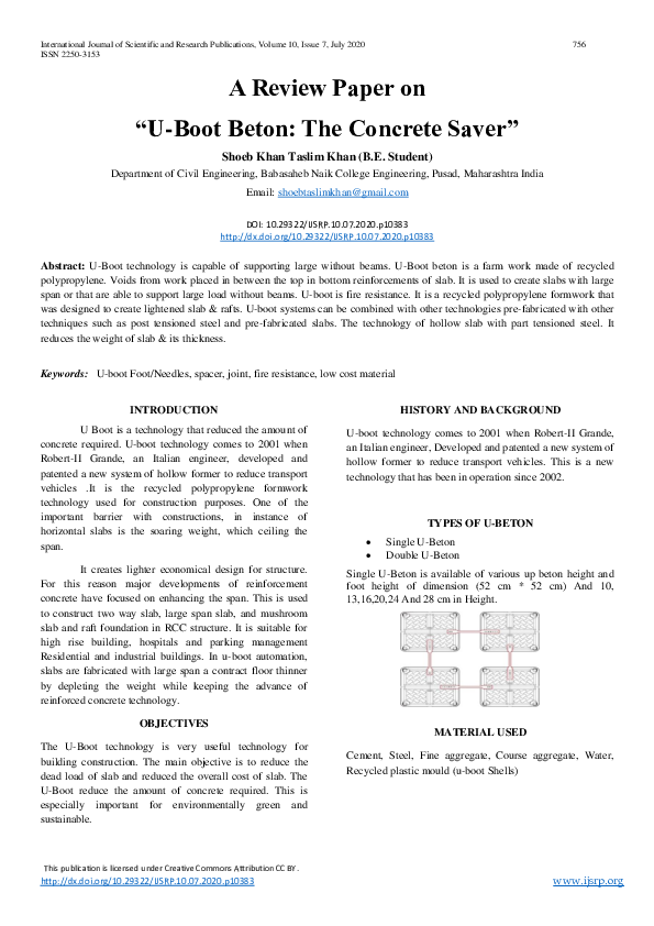 (PDF) A Review Paper on “U-Boot Beton: The Concrete Saver”
