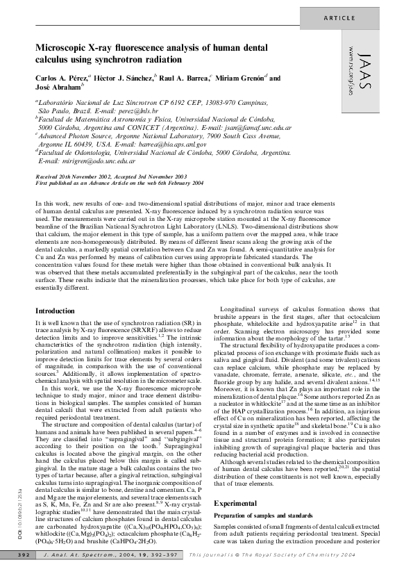 (PDF) Microscopic X-ray fluorescence analysis of human dental calculus ...