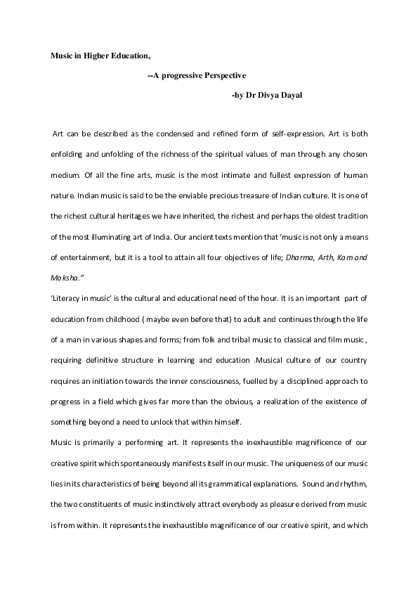 (PDF) Music in Higher Education- A progressive perspective