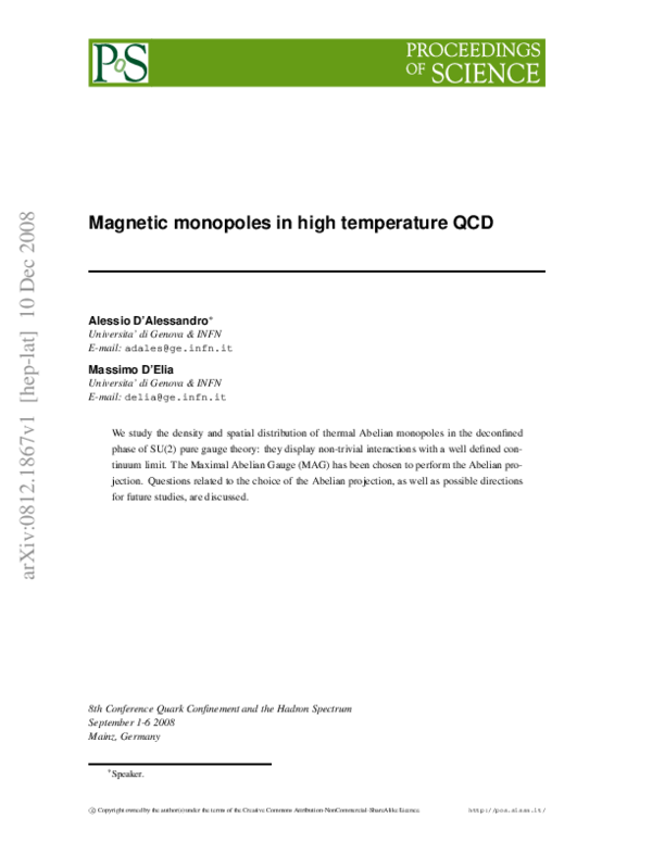 (PDF) Magnetic monopoles in high temperature QCD