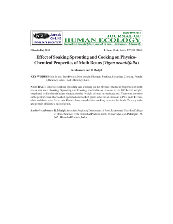 (PDF) Effect of Soaking Sprouting and Cooking on Physico-Chemical ...