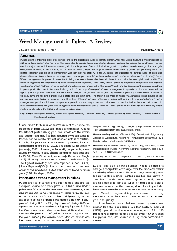 (PDF) Weed Management in Pulses: A Review