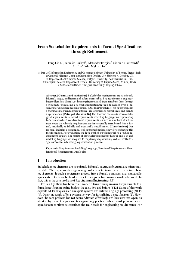 (PDF) From Stakeholder Requirements to Formal Specifications Through Refinement