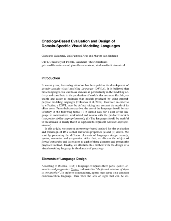 (PDF) Ontology-Based Evaluation and Design of Domain-Specific Visual Modeling Languages
