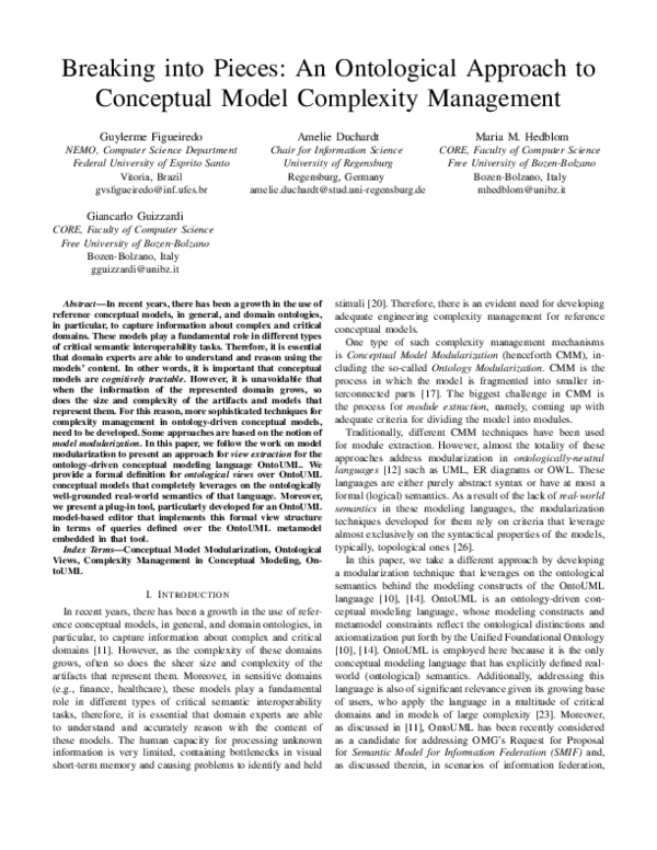(PDF) Breaking into pieces: An ontological approach to conceptual model complexity management