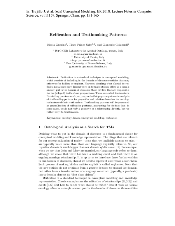(PDF) Reification and Truthmaking Patterns