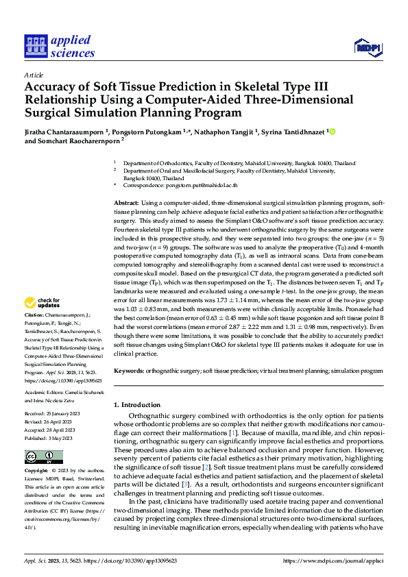 (PDF) Accuracy of Soft Tissue Prediction in Skeletal Type III Relationship Using a Computer ...