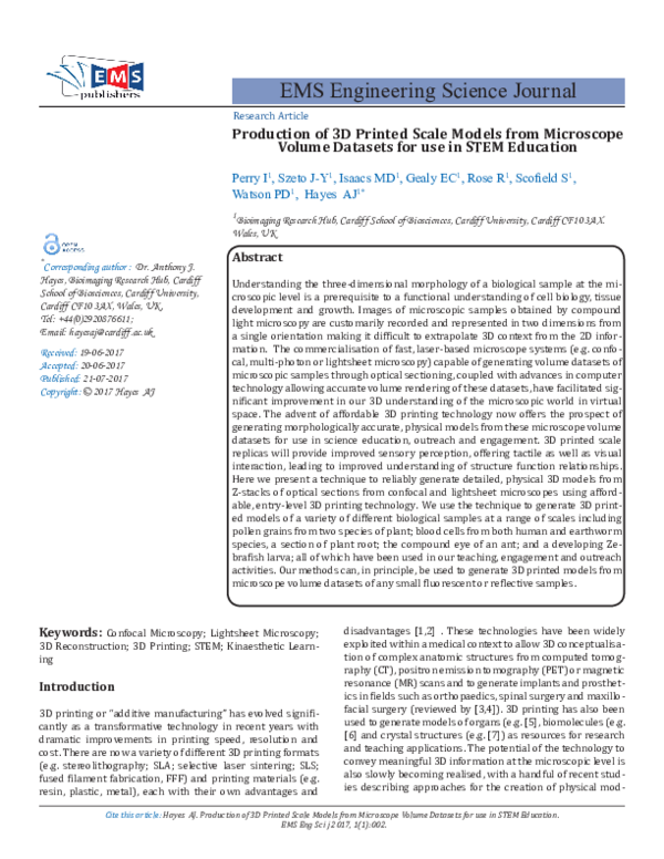 (PDF) Production of 3D printed scale models from microscope volume ...