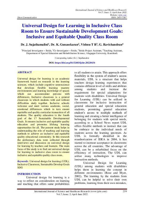 (PDF) Universal Design for Learning in Inclusive Class Room to Ensure ...