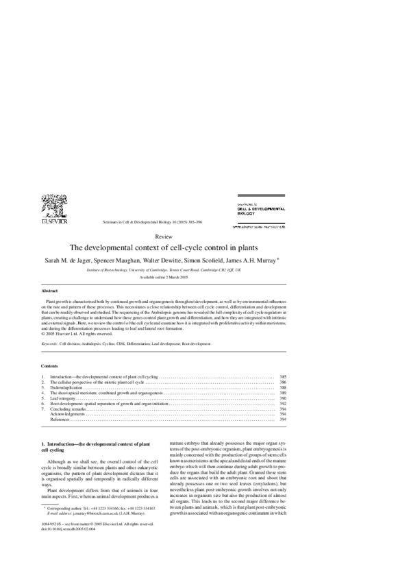 (PDF) The developmental context of cell-cycle control in plants