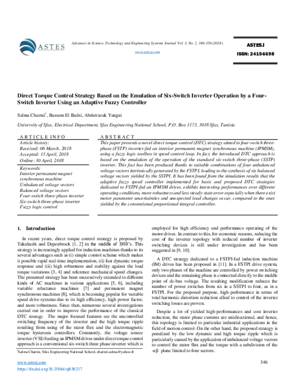 (PDF) Direct Torque Control Strategy Based on the Emulation of Six-Switch Inverter Operation by ...