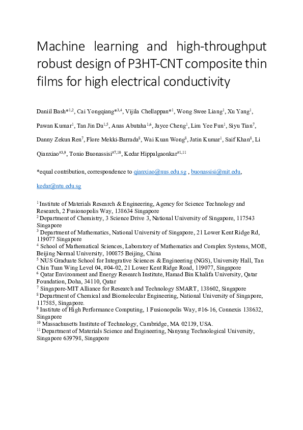 (PDF) Machine Learning and High-Throughput Robust Design of P3HT-CNT Composite Thin Films for ...