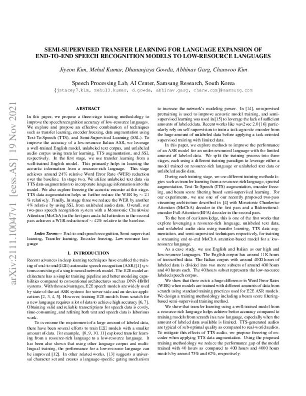 (PDF) Semi-Supervised Transfer Learning for Language Expansion of End-to-End Speech Recognition ...