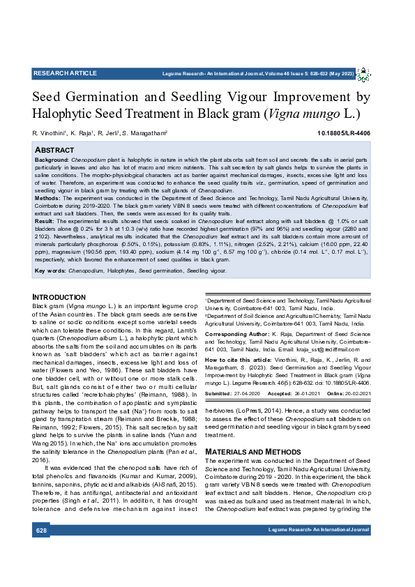(PDF) Seed Germination and Seedling Vigour Improvement by Halophytic ...