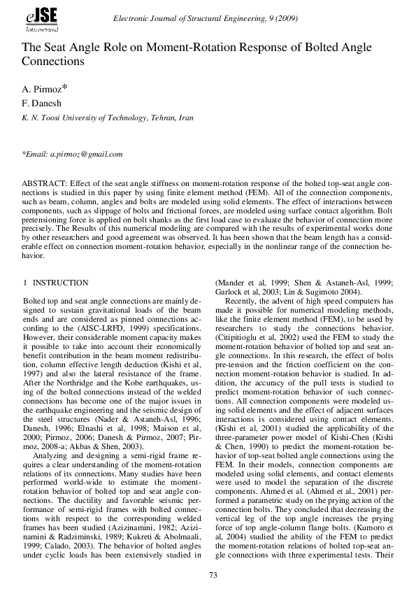 (PDF) The Seat Angle Role on Moment-Rotation Response of Bolted Angle ...