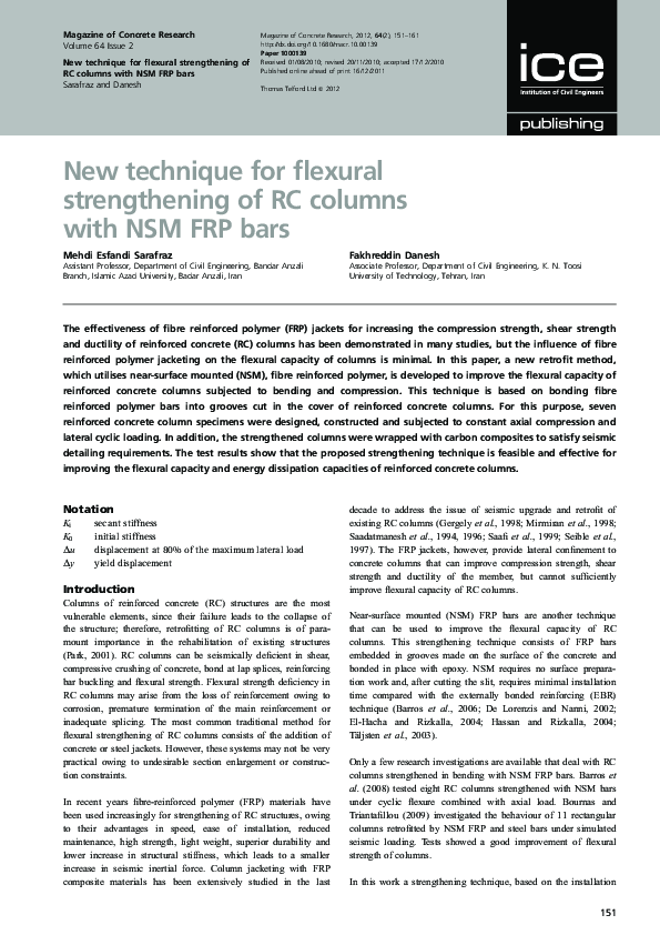 (PDF) New technique for flexural strengthening of RC columns with NSM FRP bars