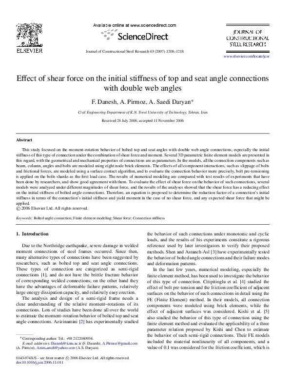 (PDF) Effect of shear force on the initial stiffness of top and seat ...