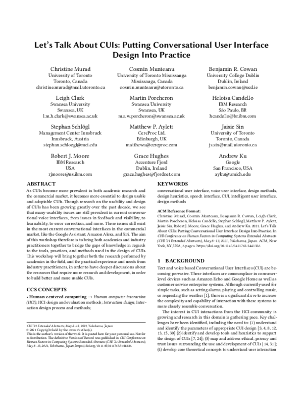(PDF) Let’s Talk About CUIs: Putting Conversational User Interface Design Into Practice