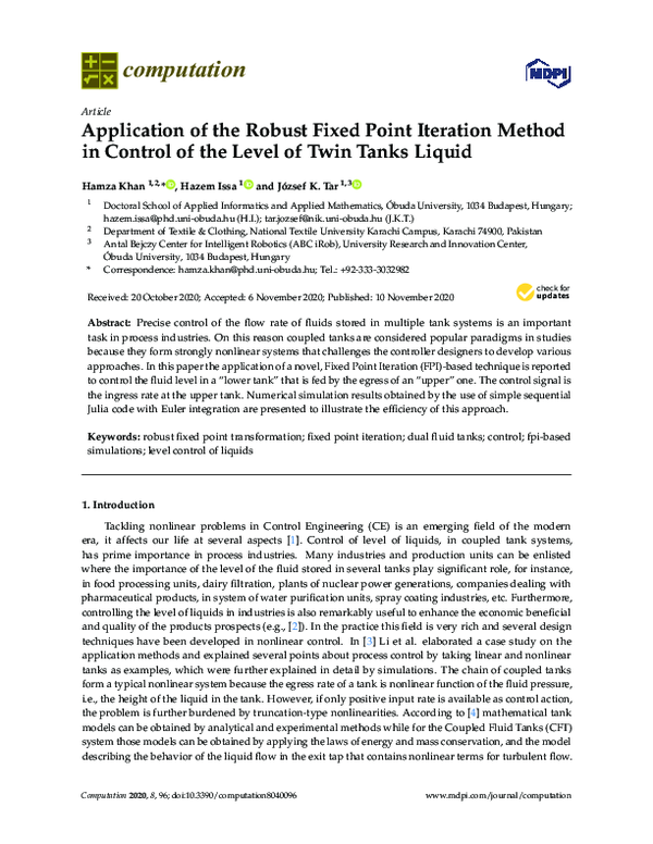 (PDF) Application of the Robust Fixed Point Iteration Method in Control of the Level of Twin ...