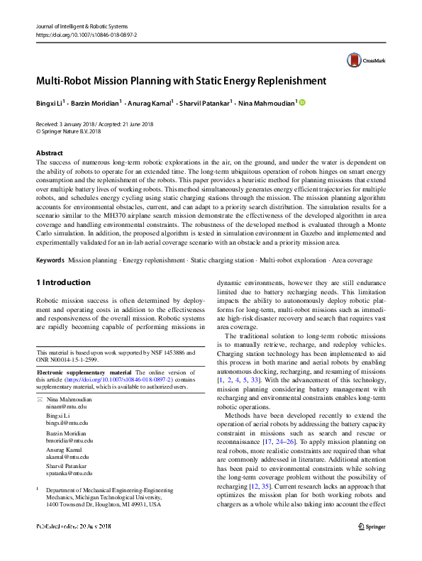 (PDF) Multi-Robot Mission Planning with Static Energy Replenishment