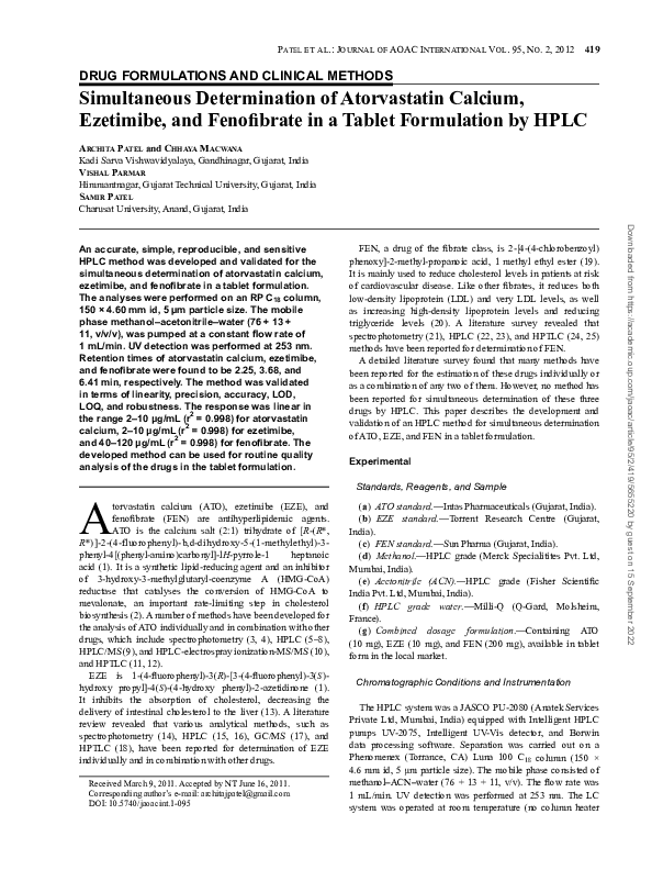 (PDF) Simultaneous Determination of Atorvastatin Calcium, Ezetimibe, and Fenofibrate in a Tablet ...