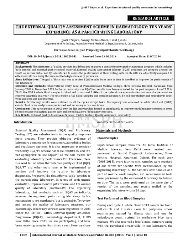 (PDF) The external quality assessment scheme in Haematology: Ten years ...