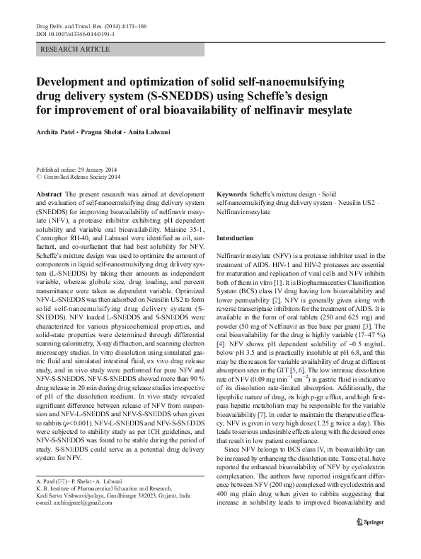 (PDF) Development and optimization of solid self-nanoemulsifying drug ...