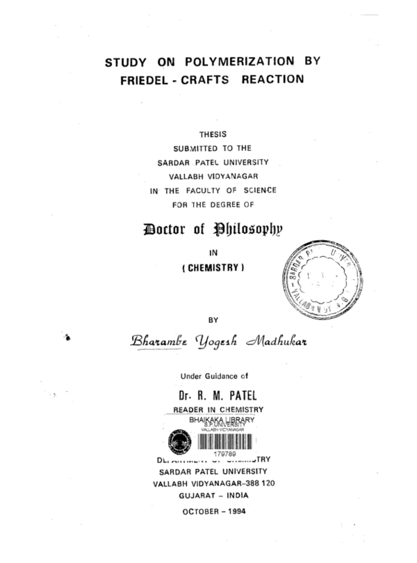 (PDF) Study on polymerization by friedel crafts reaction