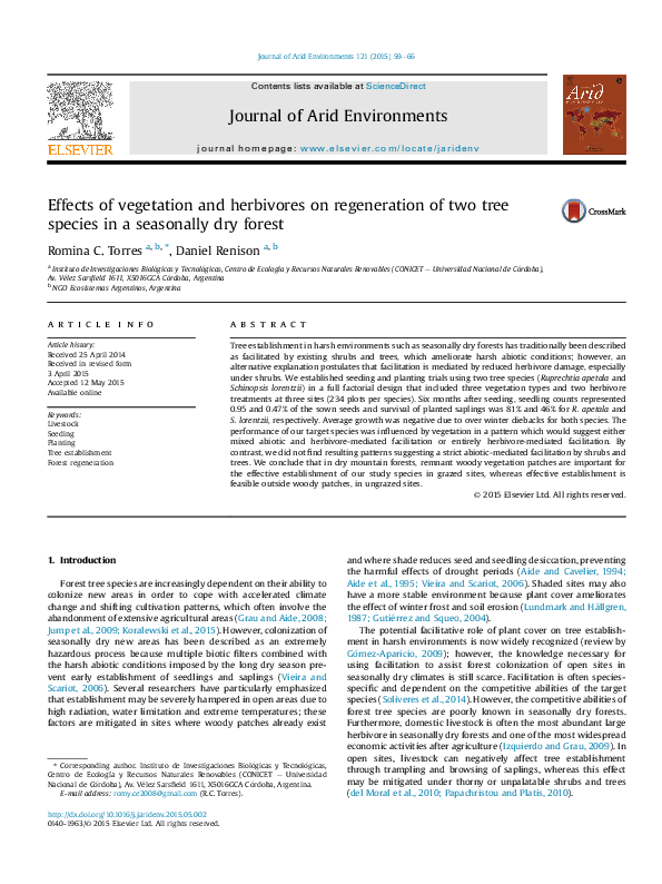 (PDF) Effects of vegetation and herbivores on regeneration of two tree ...