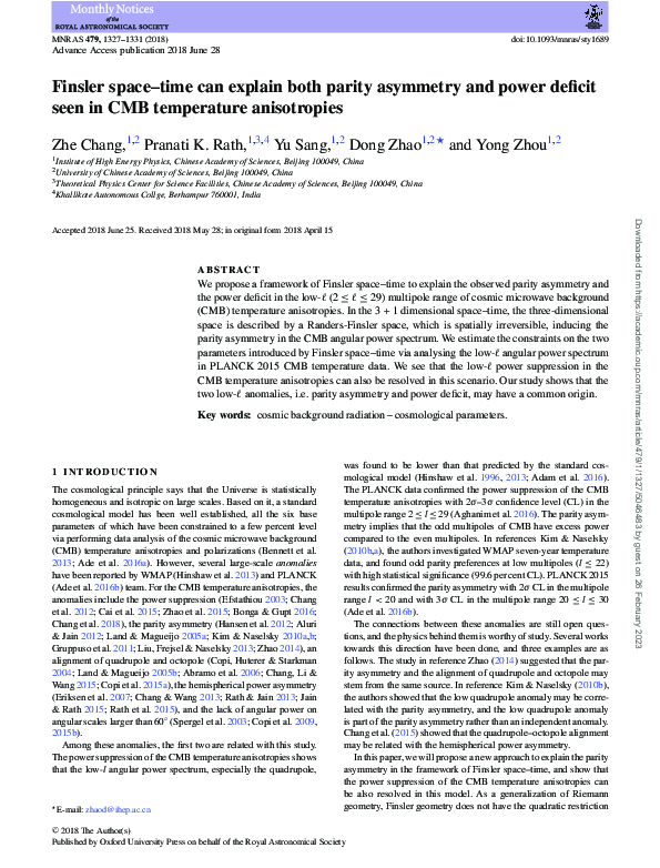 (PDF) Finsler space–time can explain both parity asymmetry and power ...