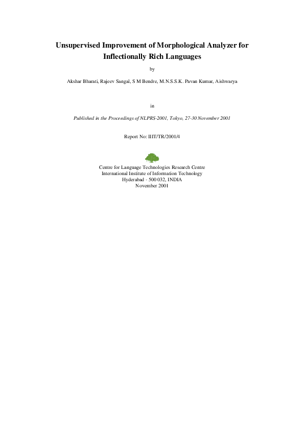 (PDF) Unsupervised Improvement of Morphological Analyzer for Inectionally Rich Languages