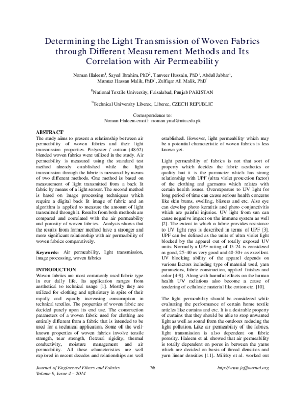 (PDF) Determining the Light Transmission of Woven Fabrics through ...