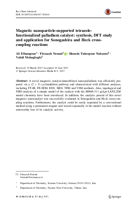 (PDF) Magnetic nanoparticle-supported tetrazole-functionalized palladium catalyst: synthesis ...