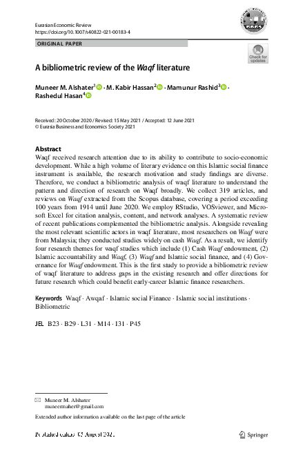 (PDF) A bibliometric review of the Waqf literature
