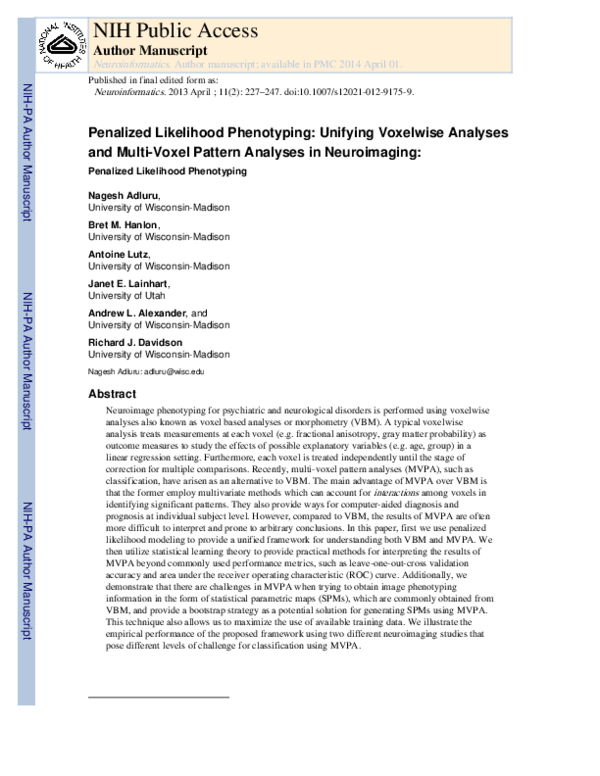 (PDF) Penalized Likelihood Phenotyping: Unifying Voxelwise Analyses and Multi-Voxel Pattern ...