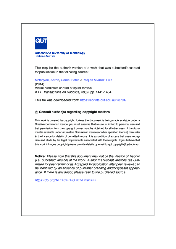 (PDF) Visual Predictive Control of Spiral Motion