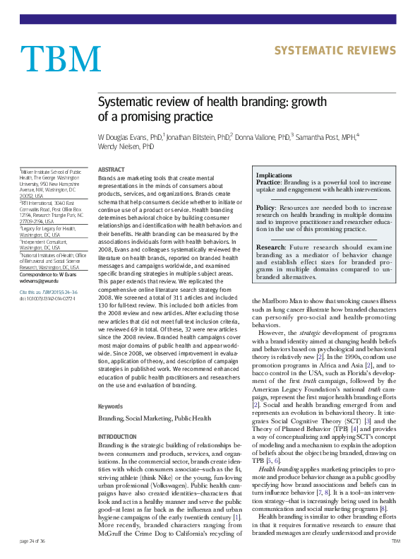 (PDF) Systematic review of health branding: growth of a promising practice