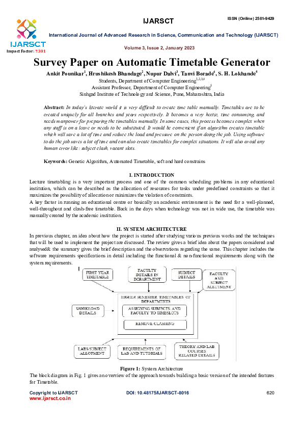 (PDF) Survey Paper on Automatic Timetable Generator