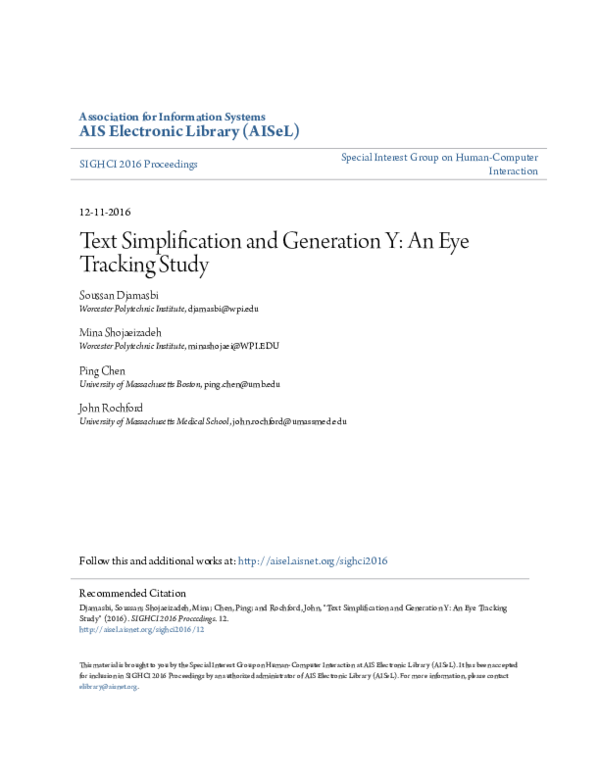 (PDF) Text Simplification and Generation Y: An Eye Tracking Study