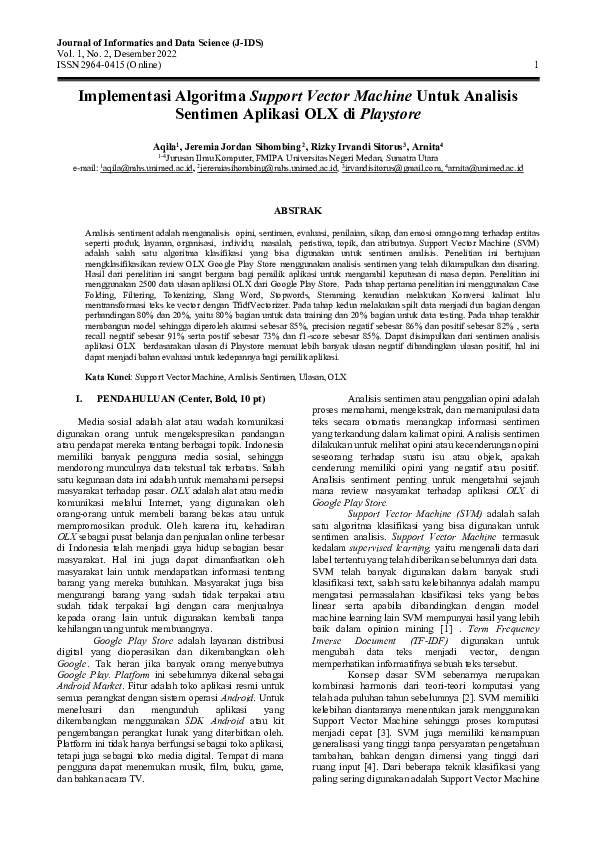 (PDF) Implementasi Algoritma Support Vector Machine Untuk Analisis Sentimen Aplikasi OLX di ...