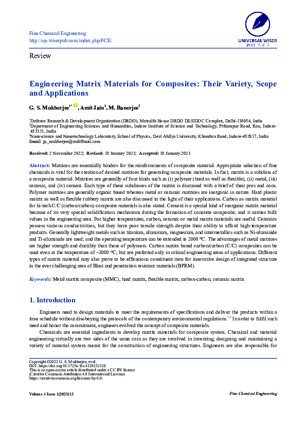 (PDF) Engineering Matrix Materials for Composites: Their Variety, Scope ...