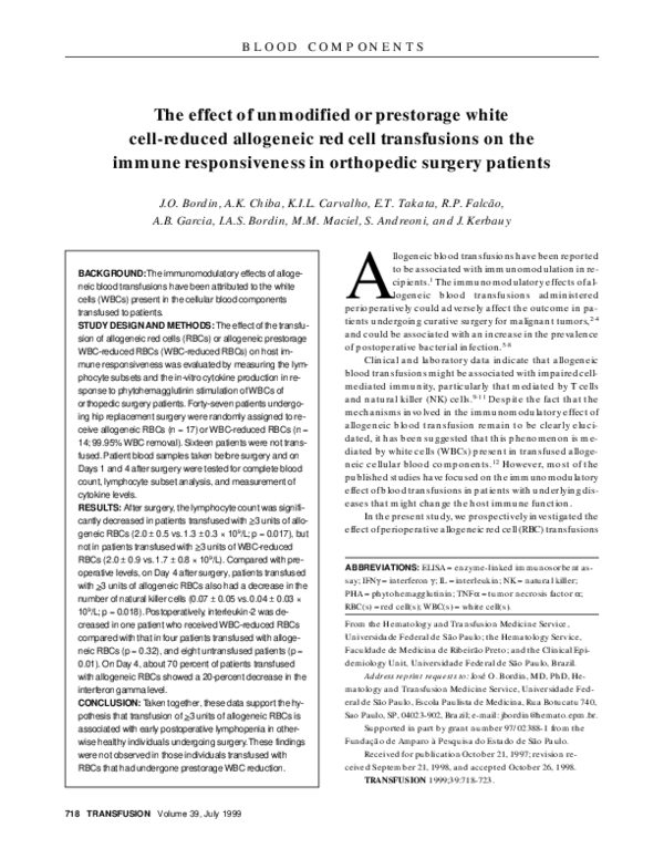 (PDF) The effect of unmodified or prestorage white cell-reduced ...