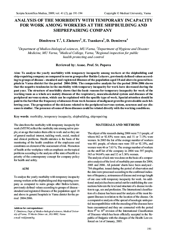 (PDF) Analysis of the morbidity with temporary incapacity for work ...