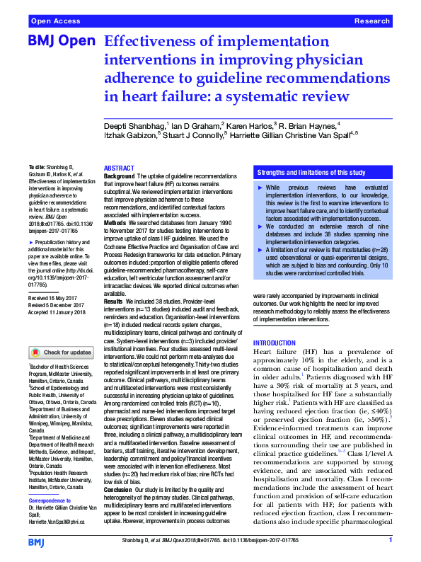 (PDF) Effectiveness of implementation interventions in improving ...