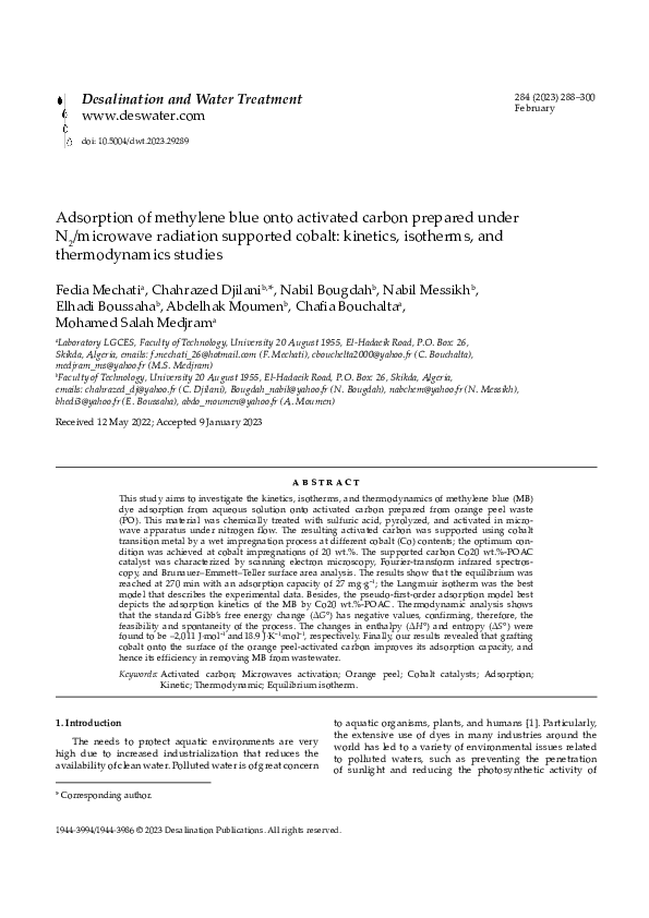 (PDF) Adsorption of methylene blue onto activated carbon prepared under N2/microwave radiation ...