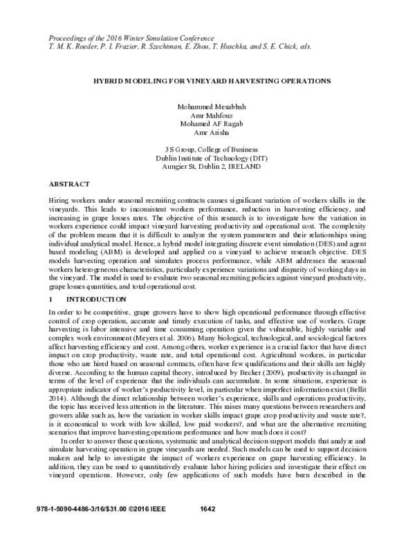 (PDF) Hybrid modeling for vineyard harvesting operations