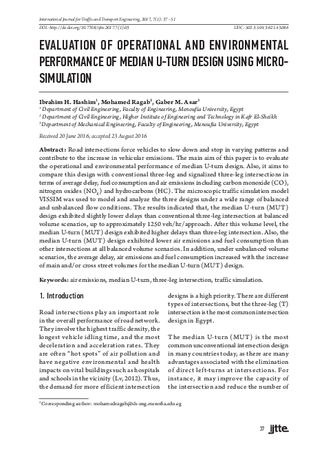 (PDF) Evaluation of Operational and Environmental Performance of Median U-Turn Design Using ...